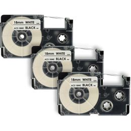 3x Schriftband-Kassette kompatibel mit Casio KL-G2, KL-750E, KL-780, KL-820, KL-8100, KL-8200, KL-C500 Etiketten-Drucker 18mm Schwarz auf Weiß - vhbw