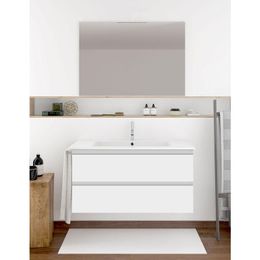Ibiza Badezimmer-Set mit 2 Schubladen, 8 verschiedene Farben, 15 Maße, inkl. Möbel, Waschbecken und Spiegel, Glänzend Weiß 80x40Cm Solid surface