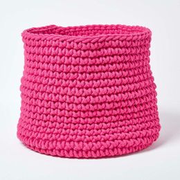 Homescapes - Gestrickter Aufbewahrungskorb, 100% Baumwolle pink - 42 x 37 cm - Pink