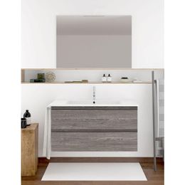 Ibiza Badezimmer-Set mit 2 Schubladen, 8 verschiedene Farben, 15 Maße, inkl. Möbel, Waschbecken und Spiegel, Smoky Eiche 80x40Cm Solid surface