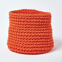 Homescapes Gestrickter Aufbewahrungskorb, 100% Baumwolle orange - 42 x 37 cm - Orange