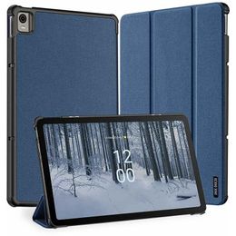 Alcatel Dux Ducis Buch Tasche mit Smart Sleep Standfunktion kompatibel mit Nokia T21 Tablet Hülle Etui Schutzhülle Blau - Schwarz