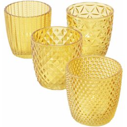 Spetebo - Windlicht marilu - 4 teilig - transparent gelb Glas Teelicht Halter Tisch Deko