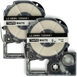 vhbw 2 x Kassette Patronen Schriftband 9mm kompatibel mit KingJim SR3900C, SR3900P, SR40, SR530, SR530C, SR550, SR6700D, SR750, SR950 Ersatz für