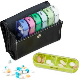 Tablettenbox, 7 Tage, 4 Fächer, BPA-freier Kunststoff, Tablettendose mit Tasche, Reise Medikamentenbox, bunt - Relaxdays