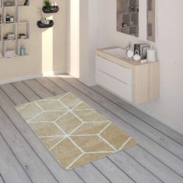 Paco Home - Badematte Mit Rauten-Muster, Kurzflor-Teppich Für Badezimmer In Beige Weiß 50x80 cm