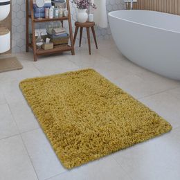 Moderne Badematte Badezimmer Teppich Shaggy Kuschelig Weich Einfarbig Gelb ø 80 cm Rund - Paco Home