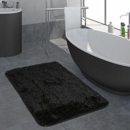 Moderner Hochflor Badezimmer Teppich Einfarbig Badematte Rutschfest In Schwarz ø 80 cm Rund - Paco Home