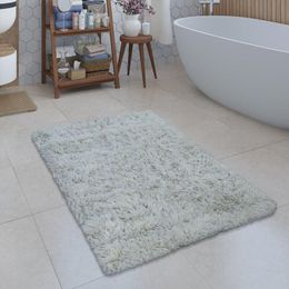 Paco Home - Moderne Badematte Badezimmer Teppich Shaggy Kuschelig Weich Einfarbig Creme 50x80 cm
