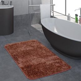 Moderner Hochflor Badezimmer Teppich Einfarbig Badematte Rutschfest In Braun ø 80 cm Rund - Paco Home
