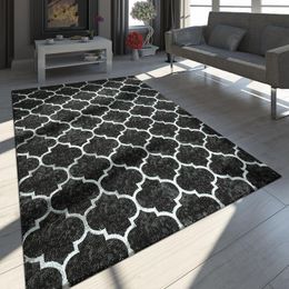 Orient Teppich Modern 3D Effekt Marokkanisches Muster Schwarz Weiß 200x290 cm - Paco Home