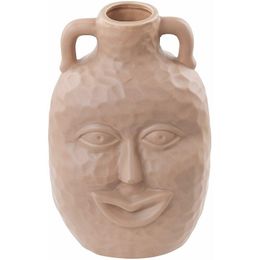 Beliani Blumenvase Beige Keramik 26 cm dekoratives Gesicht Motiv handgefertigtes Zubehör traditionelles Design - Beige