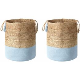 Beliani - Set aus 2 Aufbewahrungskörben Baumwolle Jute Natur und Blau 50 cm Boho