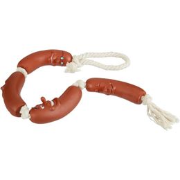 Hundespielzeug Wurst, kleine & mittlere Hunde, robust, ohne Quietscher, Kauspielzeug, 65 cm lang, rot-weiß - Relaxdays