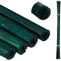 Pflanzstäbe Bambus 25er Set, 120 cm, Rankhilfe für Pflanzen, 10-12 mm ø, Garten & Deko, Bambusstangen, grün - Relaxdays