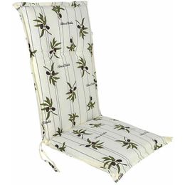 Spetebo Universal Hochlehner Auflage - Palermo - Garten Stuhl Polster Sitz Kissen creme weiß mit Oliven Aufdruck
