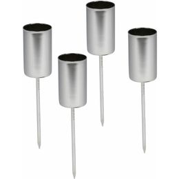 Spetebo Stabkerzen Pick 4er Set - silber - Kerzen Stecker für Advents und Weihnachts Gesteck - Kerzenpick für Tafelkerzen