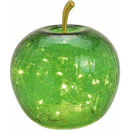 Spetebo - led Glas Apfel 16 cm - grün - Deko Frucht in Bruchglas Optik Batterie betrieben mit Timer