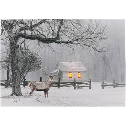 Spetebo - led Bild beleuchtet - Hirsch / 40 x 30 cm - Wandbild Leuchtbild Winterlandschaft auf Leinwand