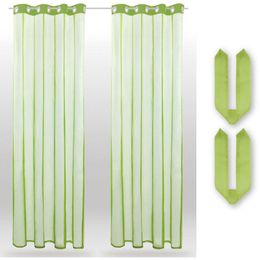 Bestlivings Transparente Grüne Gardine mit Ösen 2er Pack (B140 x L145) inkl. 2 Raffhalter, viele Varianten erhältlich - Grün