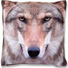 Bestlivings Dekokissen Fotodruck Motiv in 40x40 cm, Flauschig weiches Kissen in vielen Motiven erhältlich ( Design: Wolf ) - Wolf