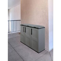 Abfallschrank für den Außen- oder Innenbereich, 3 Tür Taschenhalter, 100% Made in Italy, 102x37h90 cm, graue Farbe - Dmora
