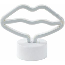 Beliani Led Neon Licht Dekofigur Rosa 15 cm Hoch Mund Lippen Form Deko Batteriebetrieben für Wohnzimmer Schlafzimmer Büro Flur - Rosa