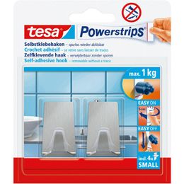 Tesa - Powerstrips Haken Small Metall eckig - Selbstklebender Wandhaken für Glas, Kacheln, Holz, Kunststoff und andere Untergründe - Metall - silber