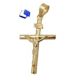 unbespielt Kreuzanhänger Anhänger Kreuz mit Jesus glänzend 375 Gold 24 x 14 mm kl. Schmuckbox
