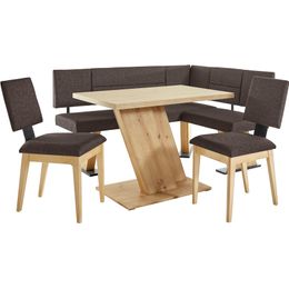 Eckbankgruppe Home Affaire "Zeppelin" Sitzmöbel-Sets Gr. B/H/T: 160 cm x 88 cm x 120 cm, Webstoff, Holzfarben/dunkelbraun, beige (holzfarben, dunkelbraun, holzfarben) Eckbankgruppen