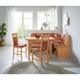 Eckbankgruppe Home Affaire "Riedberg" Sitzmöbel-Sets Gr. B/H/T: 162 cm x 87 cm x 122 cm, Mikrofaser 1, Buche + Truhe unter Sitzflächen, beige (natur, braun, holzfarben) Eckbankgruppen