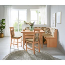 Eckbankgruppe Home Affaire "Riedberg" Sitzmöbel-Sets Gr. B/H/T: 162 cm x 87 cm x 122 cm, Chenille, Buche + Truhe unter Sitzflächen, beige (natur, braun, holzfarben) Eckbankgruppen