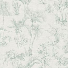 Palmen Tapete in Weiß Grün Vlies Palmentapete im Vintage Stil für Schlafzimmer und Wohnzimmer Tropische Vliestapete mit Leopard und Monstera - Grey,