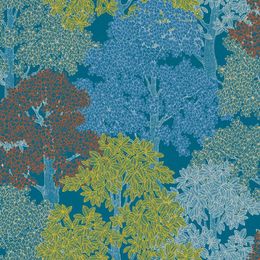 Waldtapete in Blau Moderne Baum Tapete im skandinavischen Stil Florale Vliestapete mit Wald Design ideal für Esszimmer und Schlafzimmer - Blau,