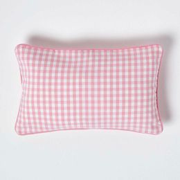 Homescapes - Gingham-Kissenbezug aus Baumwolle, 30 x 50 cm, rosa - Rosa