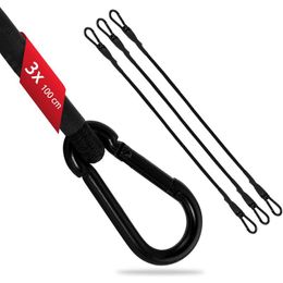 Ecence - 3x Spanngummi mit Karabiner 100cm in Schwarz Latex Spanngurte Gepäckspanner