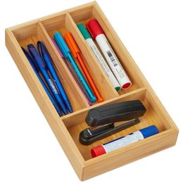 Schubladenorganizer aus Bambus, 4 Fächer, HxBxT: 4 x 16 x 28 cm, Schubladeneinsatz für Büro & Zuhause, natur - Relaxdays