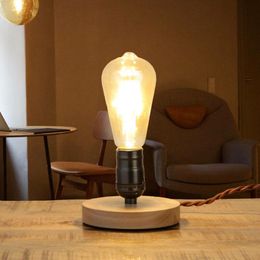 Licht-Erlebnisse - Dekorative Tischlampe Industrial Holz Metall E27 klein - Schwarz