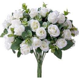 Qiedie - Künstliche Blumen Seidenstrauß Künstliche Blumen Hochzeit Tisch Party Vase-Weiß