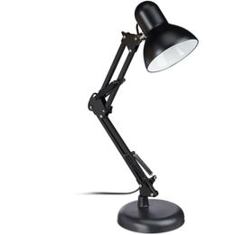 Relaxdays - Retro Schreibtischlampe, Gelenk-Arm, schwenkbar, Büro Leselampe, Metall, E27, HxBxT: 50 x 27 x 15 cm, schwarz