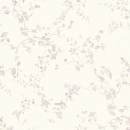 Florale Tapete in Crème Rosa Vlies Blumentapete mit Zweige Design für Schlafzimmer und Esszimmer Romantische Vliestapete mit Kirschblüten - Lila,