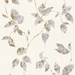 Blätter Tapete in Weiß Grau Gold Ranken Vliestapete mit Blatt Design ideal für Esszimmer und Schlafzimmer Florale Wandtapete mt Zweigen - Beige,