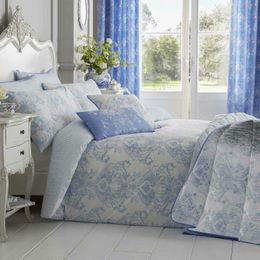 Homescapes - Bettbezug-Set mit Toile-De-Jouy-Muster, 200 x 200 cm, blau - Blau