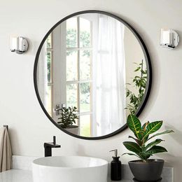 Rund Spiegel 80cm, Wandspiegel schwarz Badspiegel Schminkspiegel für Bad, Ankleidezimmer, Wohnzimmer