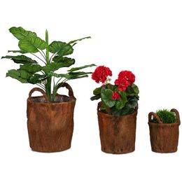 Pflanzkorb 3er Set, Kokos, rustikaler Blumentopf, Palmblatt Übertopf, zum Bepflanzen, Pflanzgefäß Deko, natur - Relaxdays