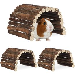 Relaxdays - 3x Nagerbrücke Holz im Set, Tunnel für Kleintierkäfig, Hamster, Meerschweinchen, flexibel biegen, hbt 2x29x17cm, natur