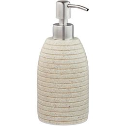 Seifenspender, 300 ml, nachfüllbar, Bad, wc, Küche, Flüssigseifenspender, Polyresin, Edelstahlpumpe, beige - Relaxdays