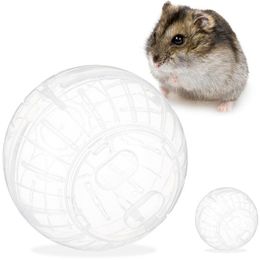 Relaxdays - 2 x Hamsterball, Laufkugel für Hamster & Mäuse, Bewegung, Nagerspielzeug zum Laufen, Kunststoff, 14 cm, transparent