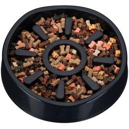 Anti Schling Napf Hund, Kunststoff, rutschfest, großer Futternapf für langsames Fressen, 900 ml, schwarz - Relaxdays