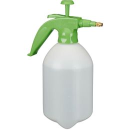 Drucksprüher 2 Liter, einstellbare Messingdüse, für Wasser & Unkrautvernichter, Sprühflasche Garten, weiß/grün - Relaxdays